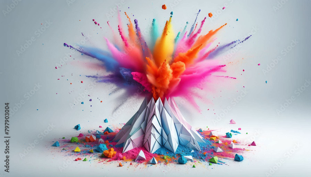an Origami Volcano ,bursts to life with Powder Paint -representing the ...