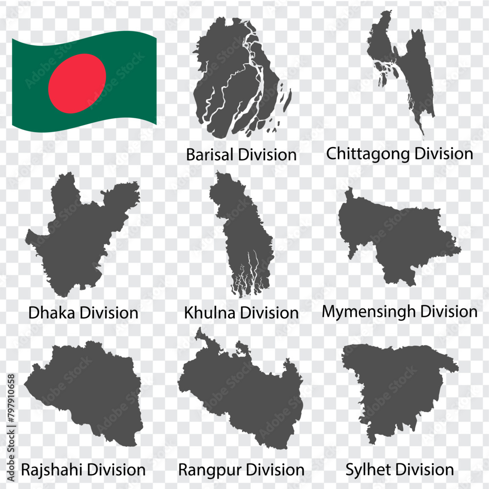 Eight Maps Divisions of Bangladesh - alphabetical order with name ...