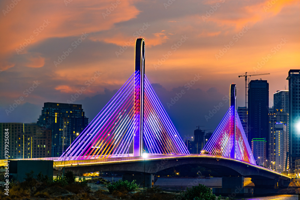 The new bridge island of Koh Norea Mekong river in Phnom Penh city ...