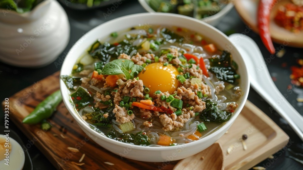 Thai style Clear seaweed soup with glass noodle, Minced Pork,Vegetables ...