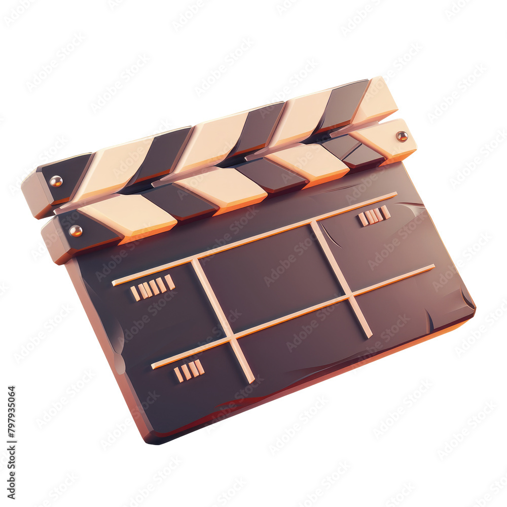 Classic director clapperboard 3D render icon isolated on white ...