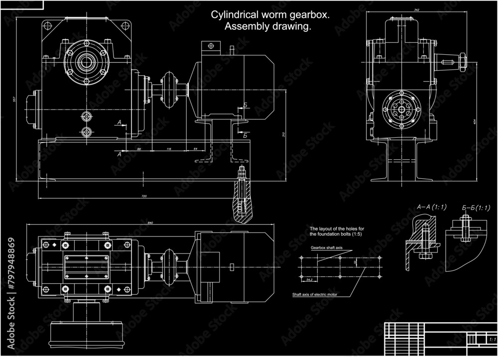 Assembly drawing of reducer. Vector drawing of steel mechanical device ...