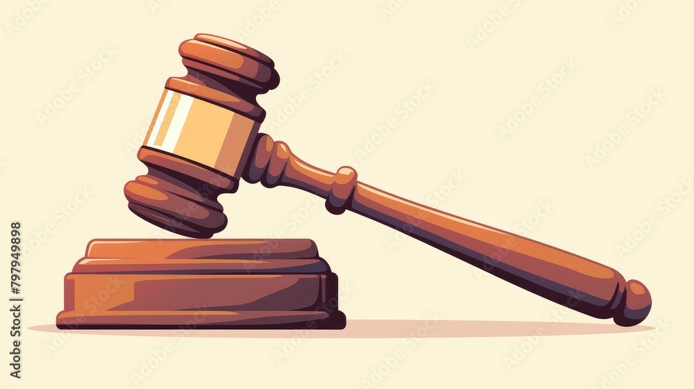 A cartoon 2d graphic portraying a wooden judge s gavel and soundboard ...