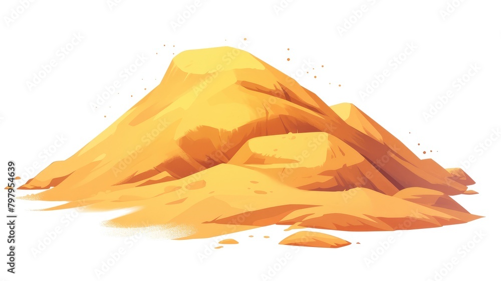 A whimsical cartoon 2d illustration of a sandy dune sand pile or heap ...