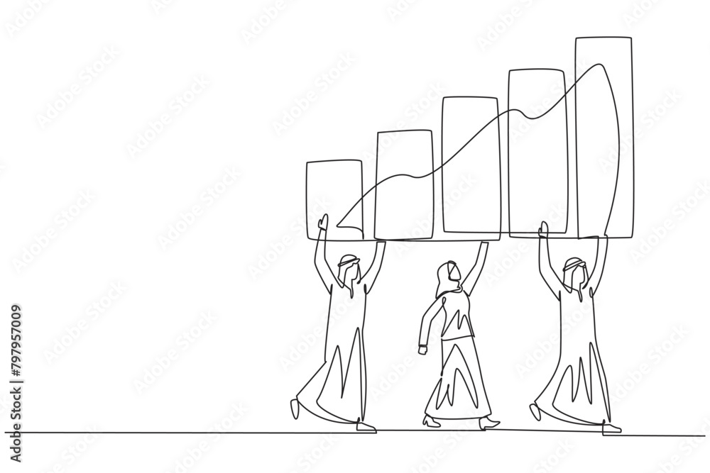Continuous one line drawing group of Arab businessmen and Arab ...