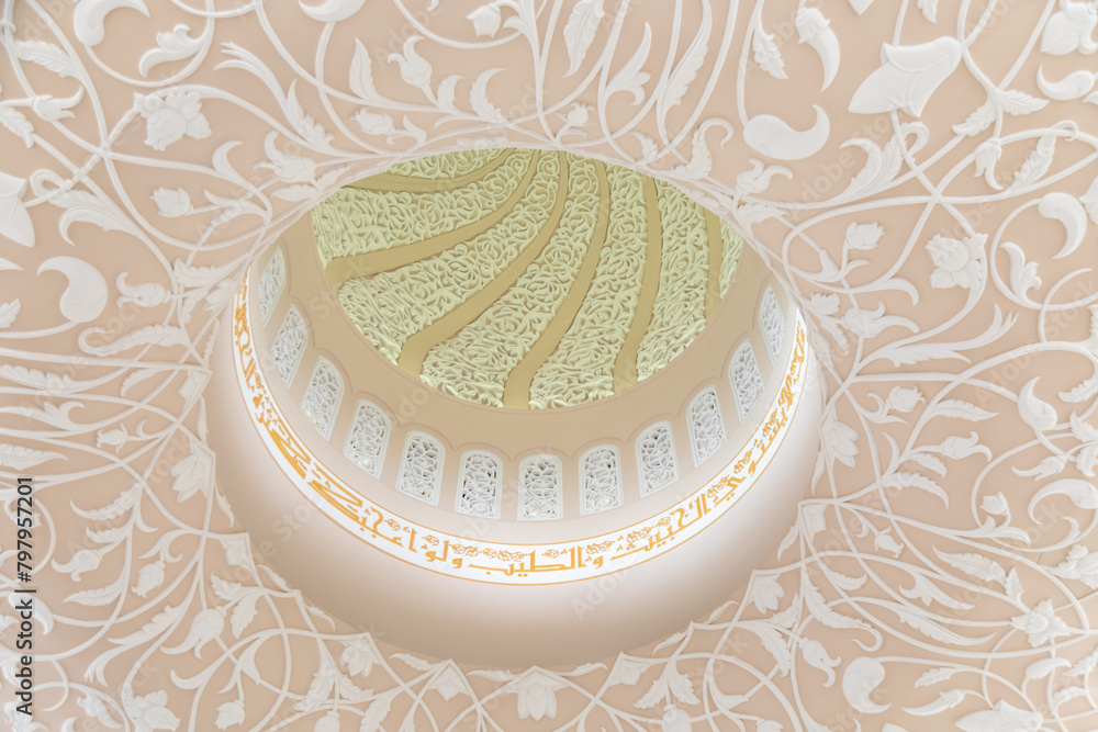 Sheikh Zayed Grand Mosque's dome ceiling, displaying exquisite floral ...