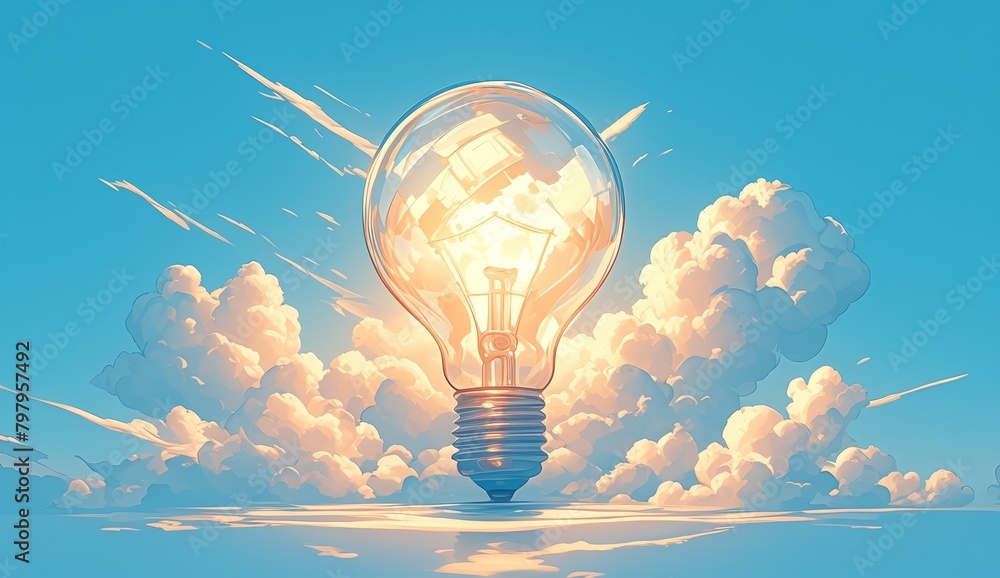 pop art style cartoon comic book illustration of a lightbulb with ...