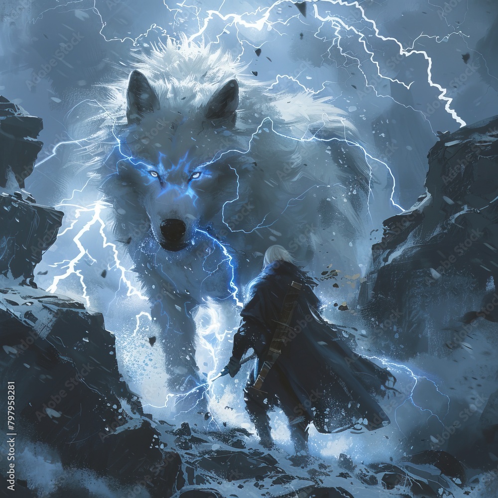 A lone fenrir wolf stands in a snowy field, facing off against a much ...