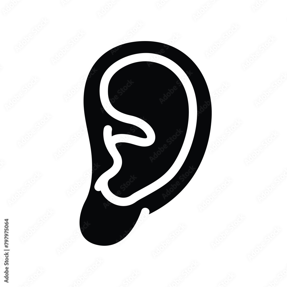 Human ear icon symbol, noses silhouette vector illustration, sense of ...