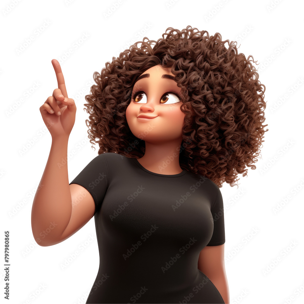 A jovial dark skinned plus sized cartoon woman captures attention as ...