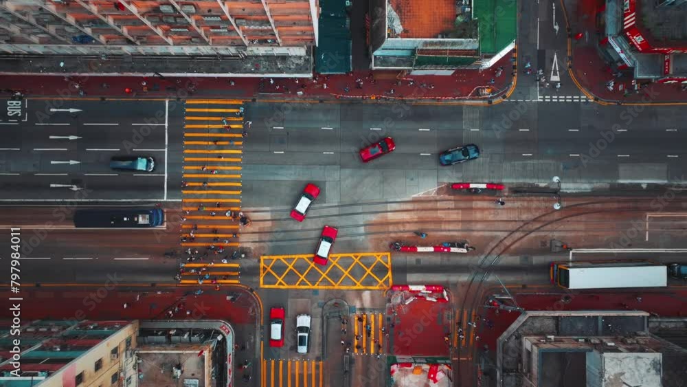 Aerial top down view of Hong Kong street intersection, highlighting the ...