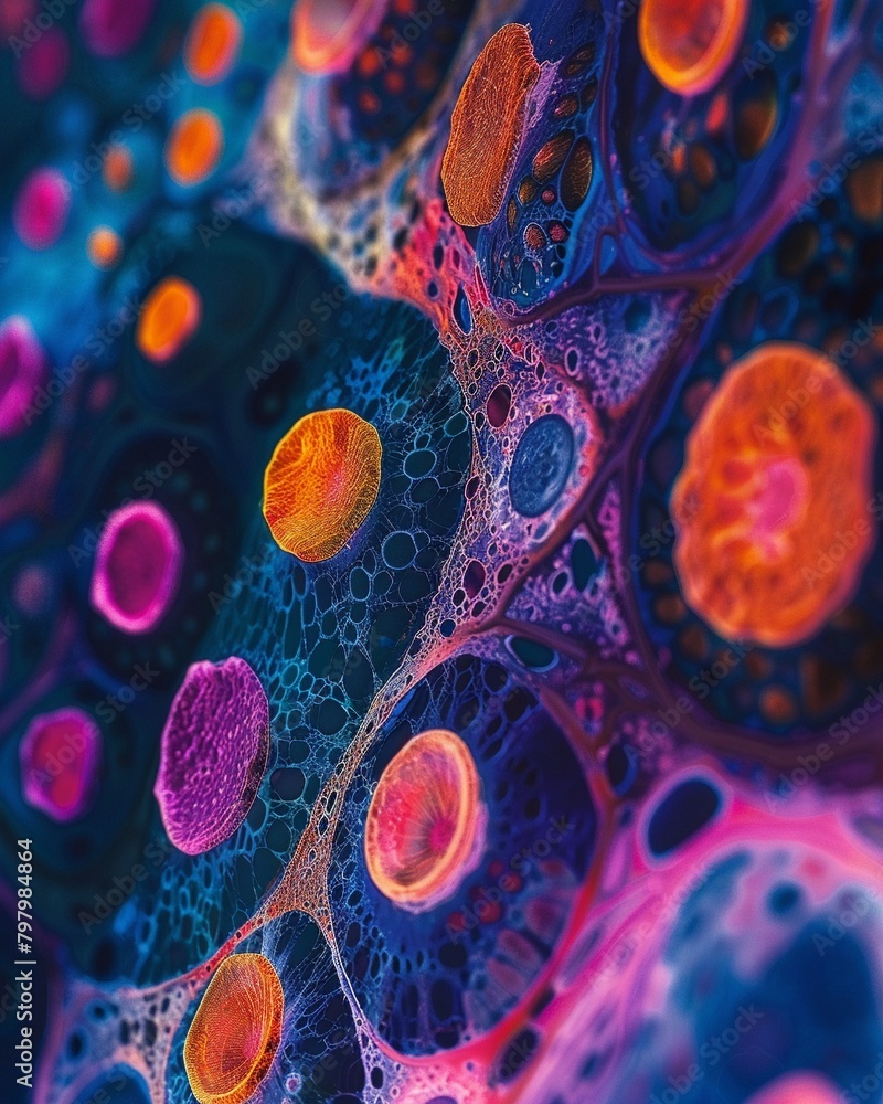 Under the microscope, stem cells take on a new life with abstract, colorful patterns, showcasing ...