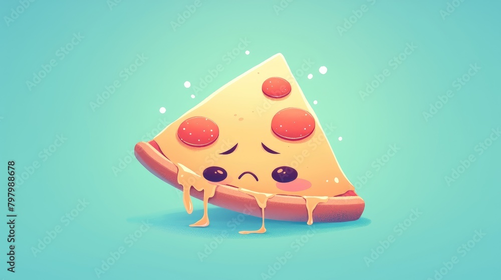 Adorable and melancholic pizza character depicted as a comical and ...