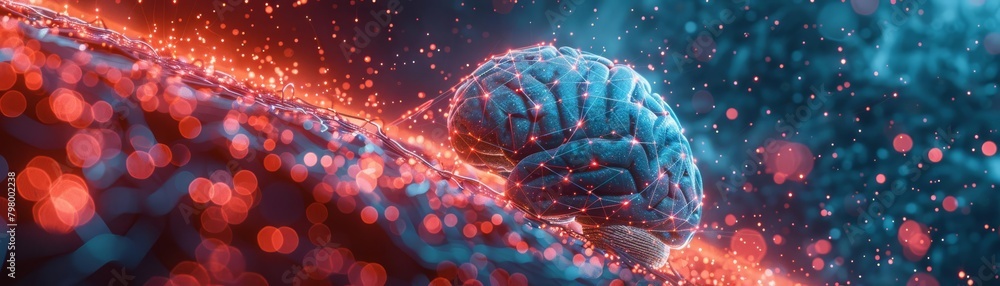 Futuristic 3D model of a human brain with neural network activity ...