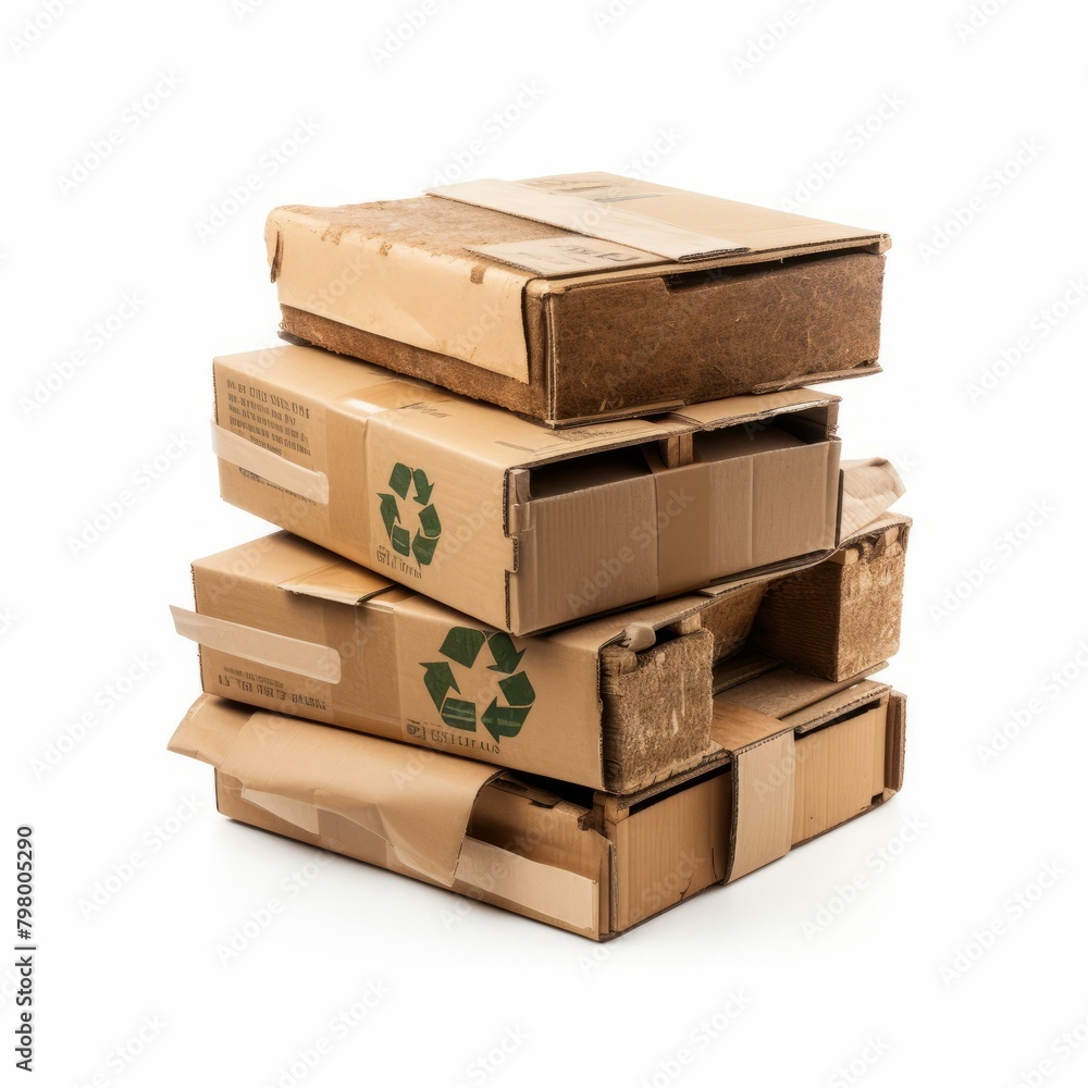 b'A stack of old cardboard boxes isolated on white background' Stock ...