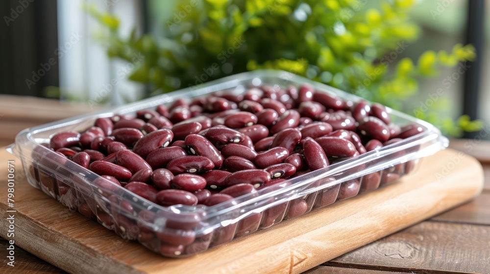 Kidney beans in transparant package, kitchen background setting Stock ...