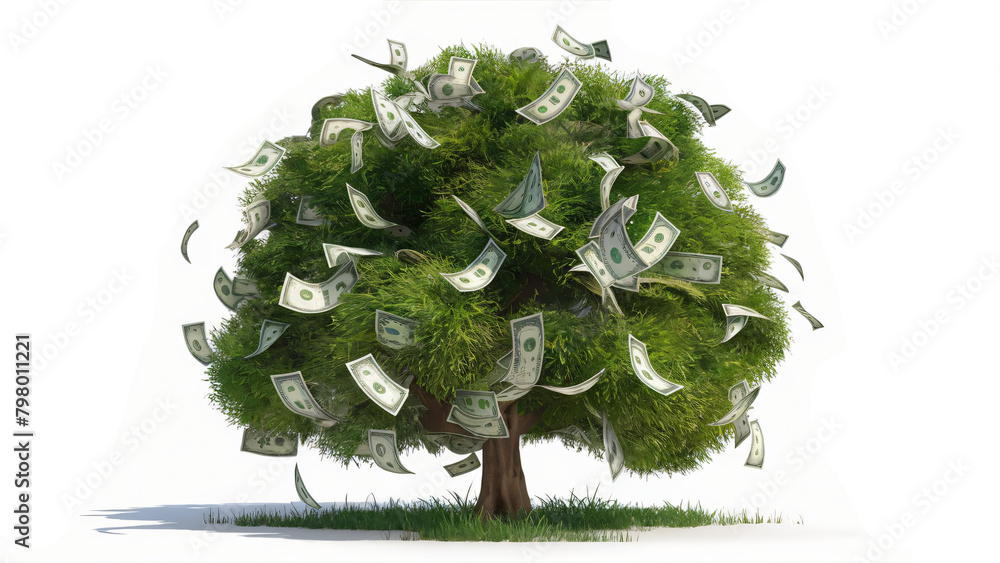 High resolution tree growing money concept image for business, 3d ...