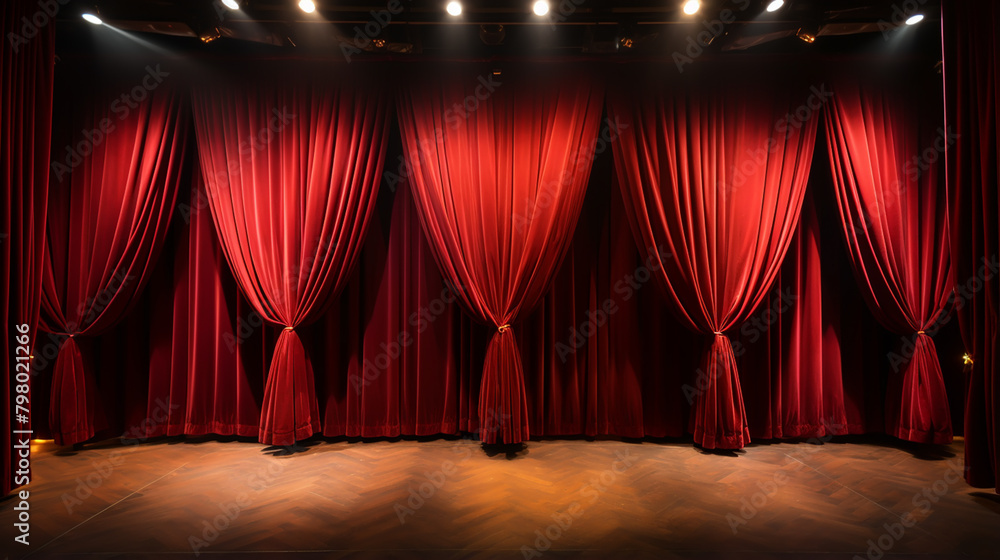 Red stage curtain and wooden floor realistic vector. Theater, opera ...