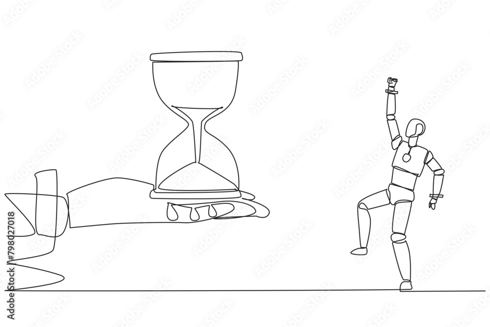 Continuous one line drawing a robot excited to get the hourglass from ...