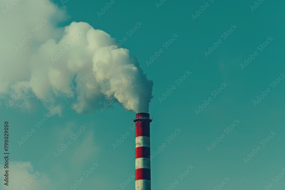 An industrial factory chimney emitting smoke and gas, depicting ...