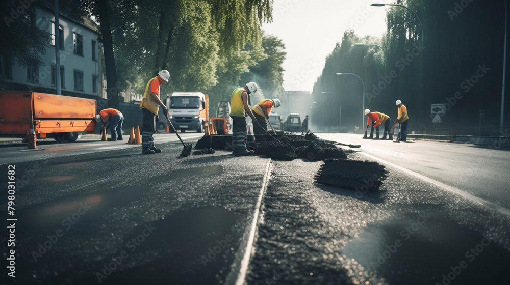 Construction site is laying new asphalt road pavement,road construction ...