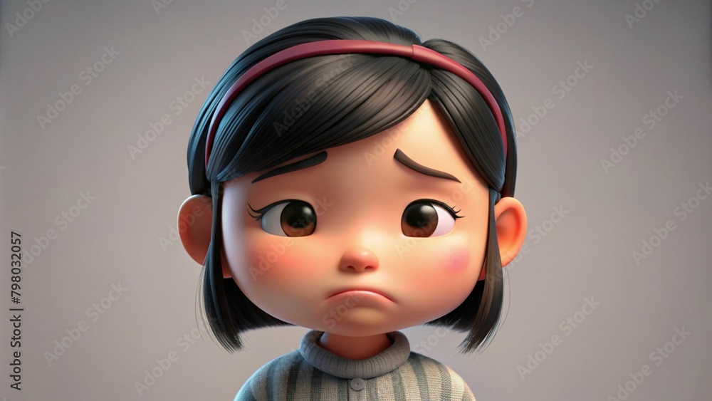 Sad upset disappointed depressed Asian cartoon character girl young ...