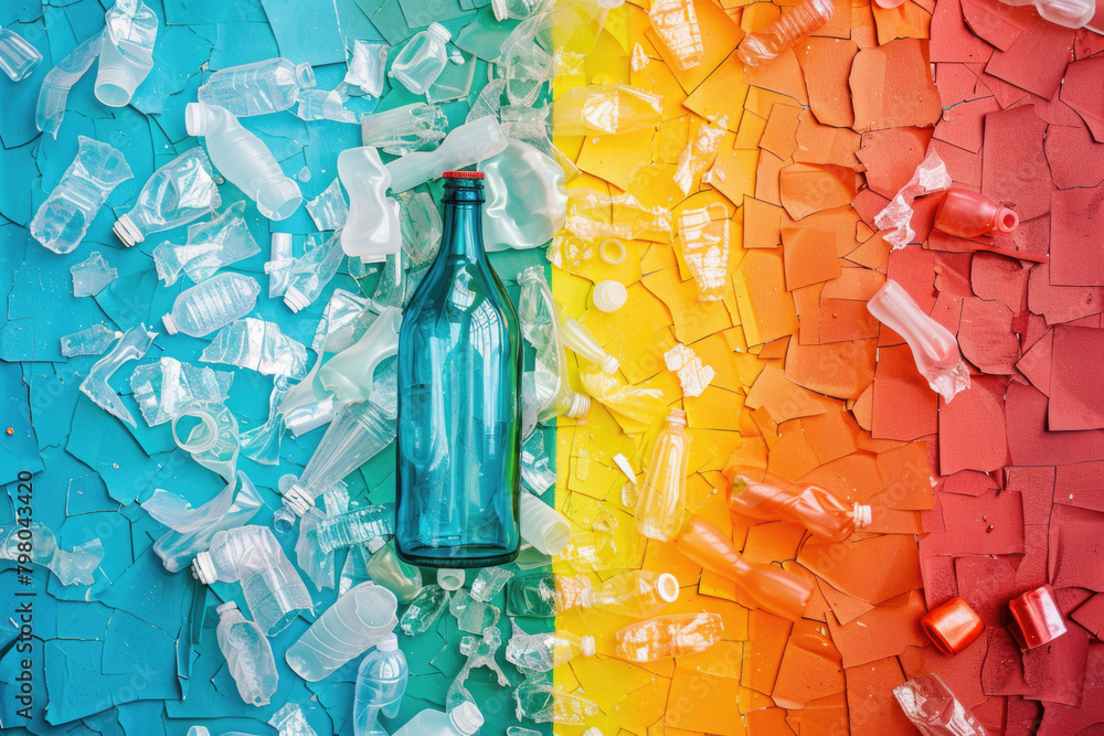 ภาพประกอบสต็อก Top-down shot of a multi-colored split background with ...