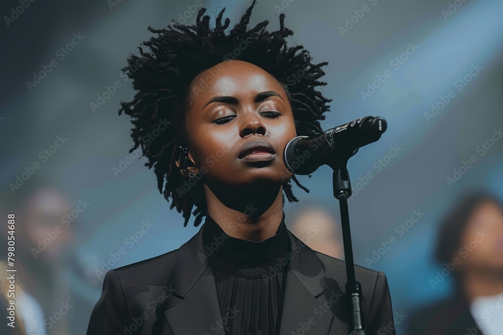 Captivating afro female singer delivering energetic performance on ...