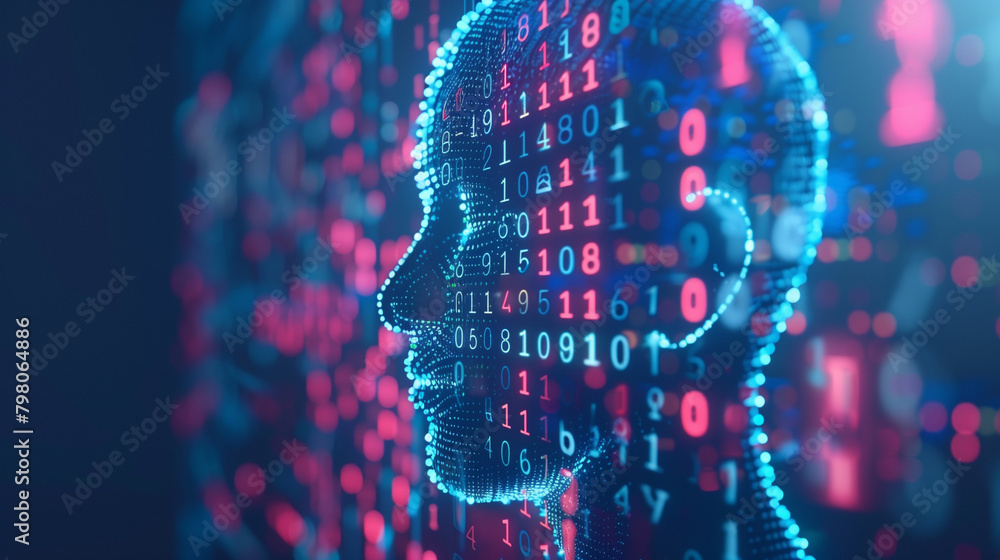 Business inteligence technology background. Binary code algorithms deep learning. Virtual ...