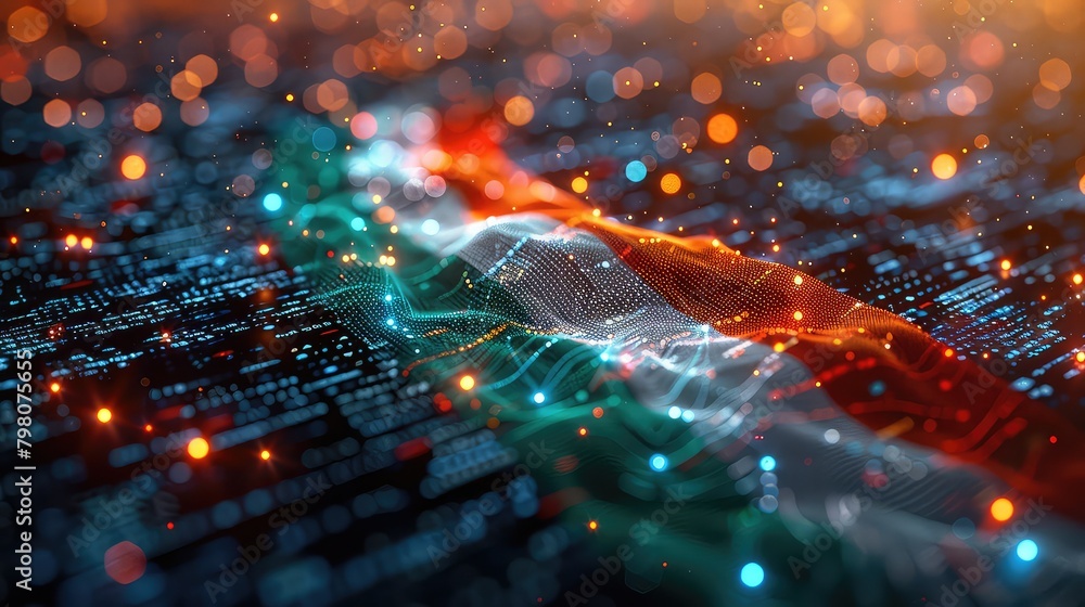 A digital indian flag on the map on a computer screen, displaying ...