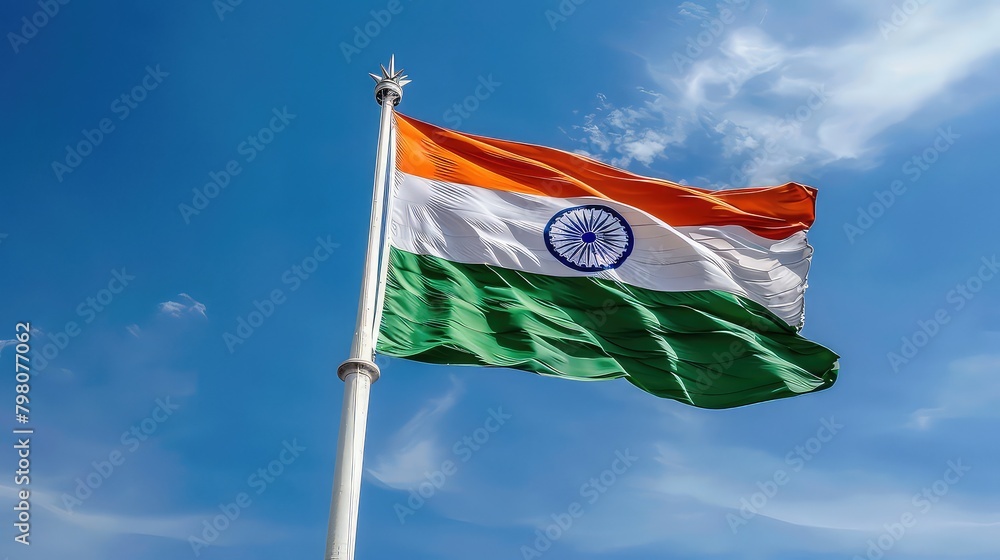 Flying High: The Tricolour India Flag Waving Proudly in the Blue Sky ...
