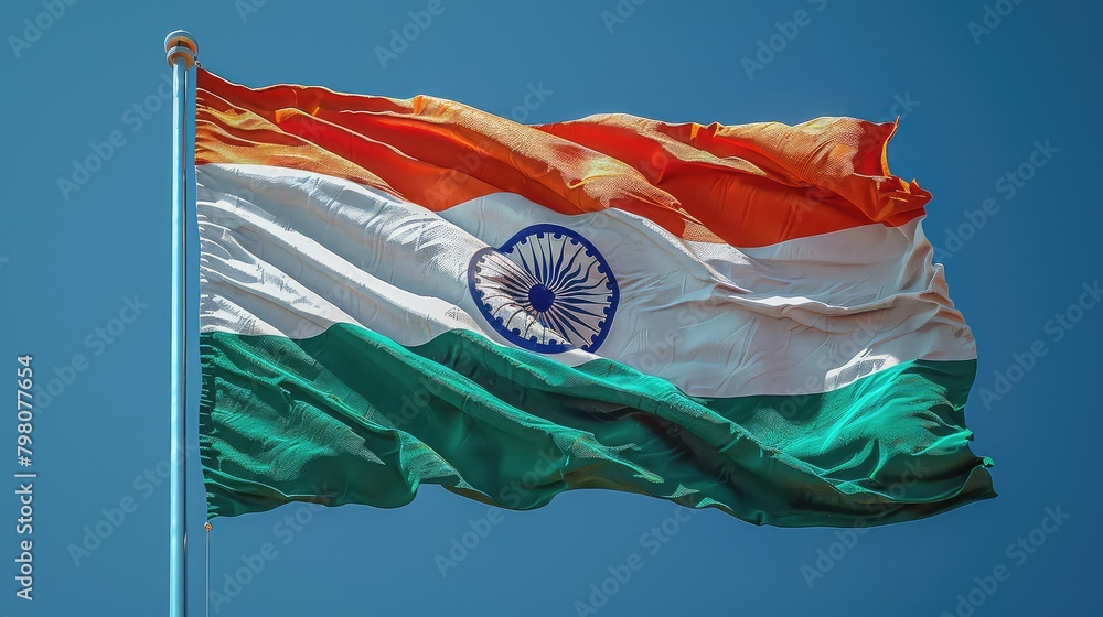 Flying High: The Tricolour India Flag Waving Proudly in the Blue Sky ...