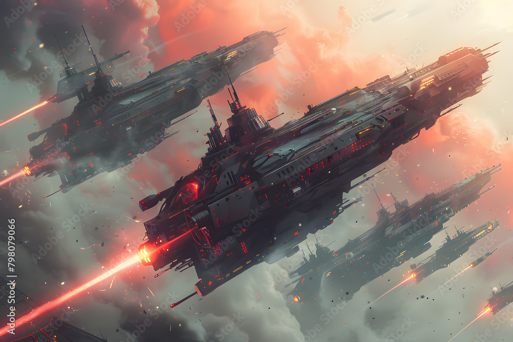 illustration of a dynamic futuristic battlefield with high-tech armored ...