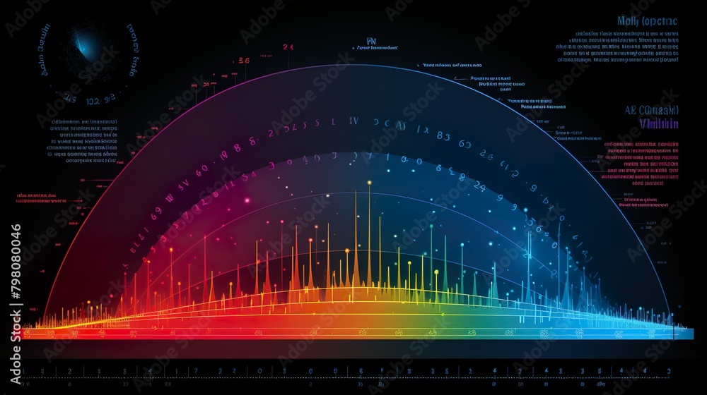 This vibrant image depicts a spectrum wave chart with various ...