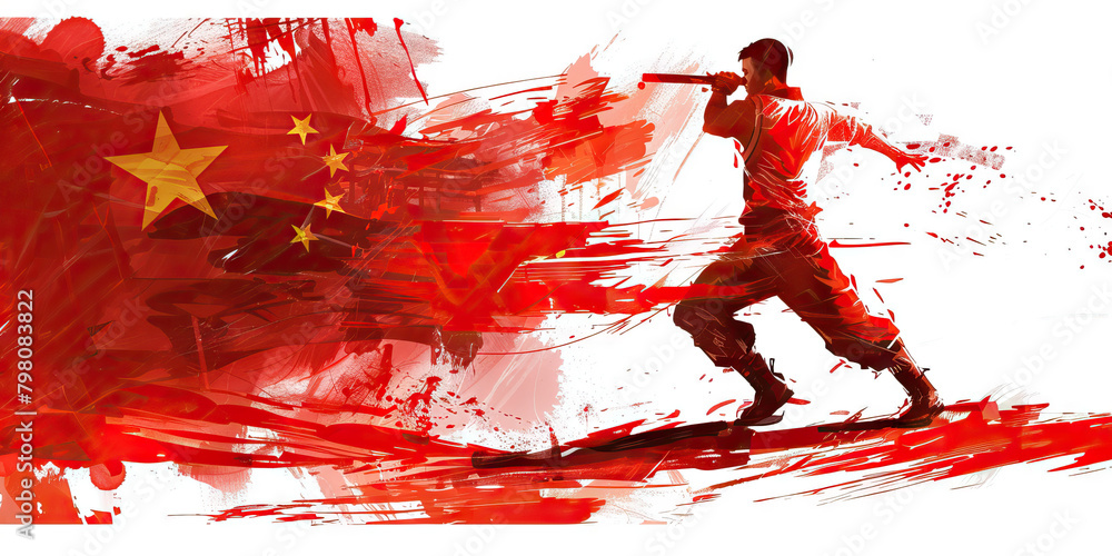 Chinese Flag with a Calligrapher and a Martial Artist - Visualize the ...