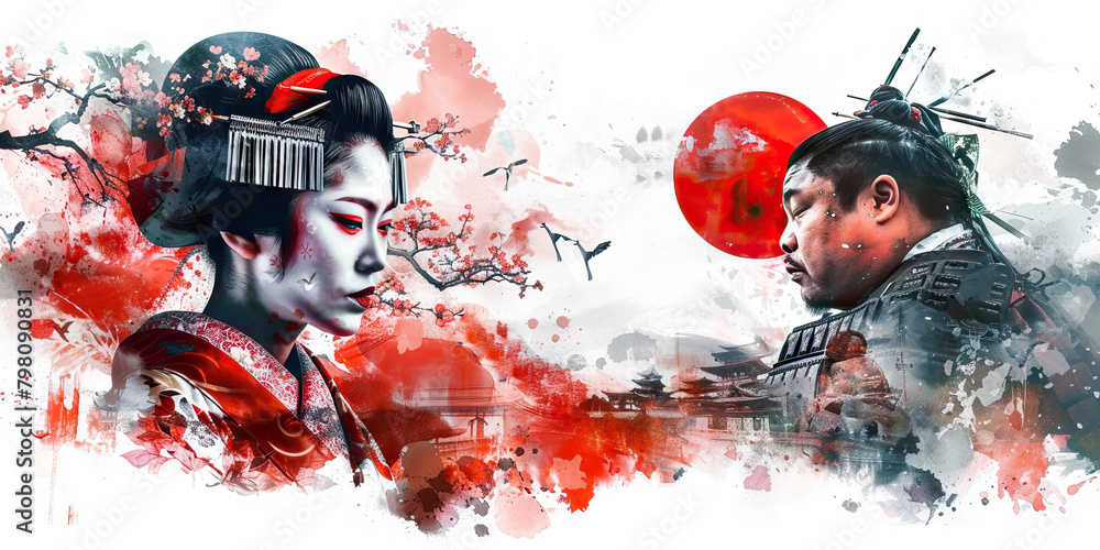 Japanese Flag with a Geisha and a Sumo Wrestler - Picture the Japanese ...