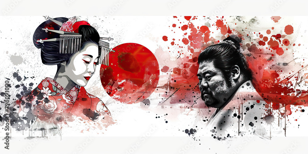 Japanese Flag with a Geisha and a Sumo Wrestler - Picture the Japanese ...