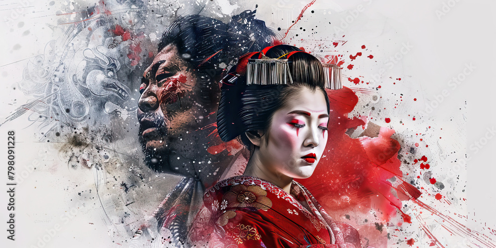 Japanese Flag with a Geisha and a Sumo Wrestler - Picture the Japanese ...