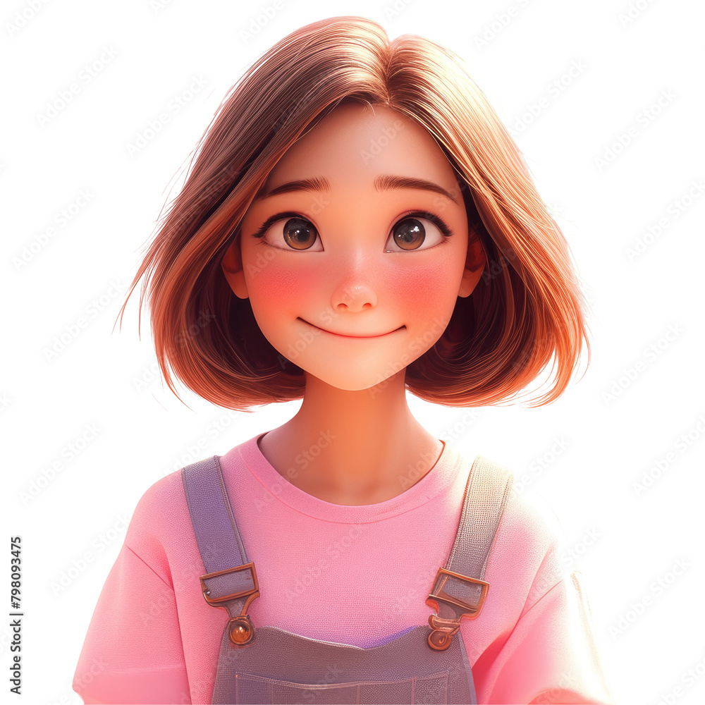 A cheerful and adorable Caucasian girl portrayed in a cartoon style ...