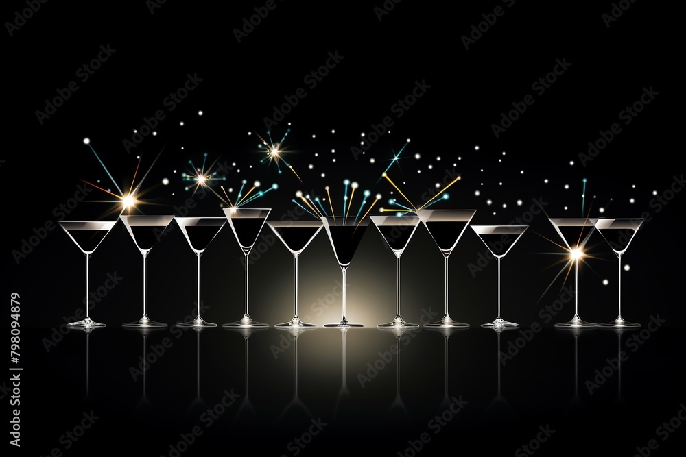 Birthday toast with playful cocktail glasses, simple line art for ...