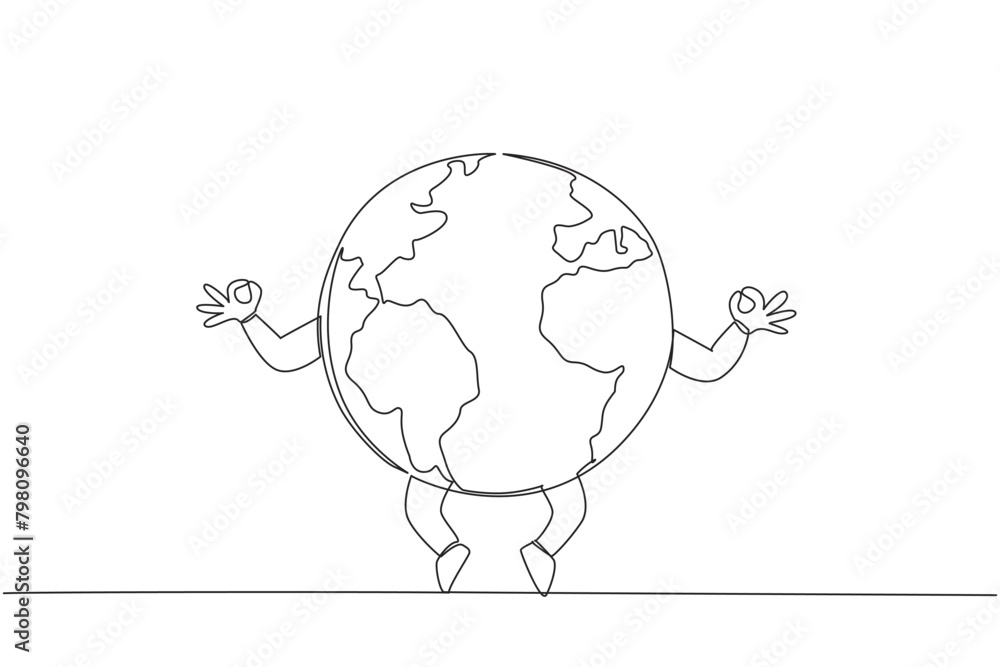 Single one line drawing globe doing yoga movements. The calm of the ...