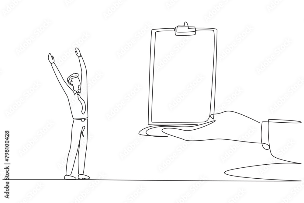 Continuous one line drawing the businessman was excited to get the ...