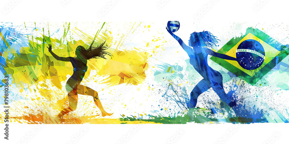 Brazilian Flag with a Samba Dancer and a Beach Volleyball Player ...