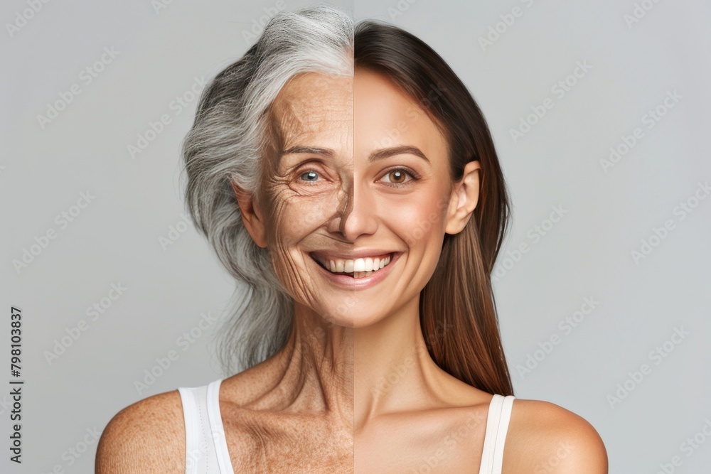 Divide skin identity and hydration in face half contrasts aging clarity ...