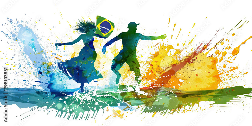 Brazilian Flag with a Samba Dancer and a Beach Volleyball Player ...