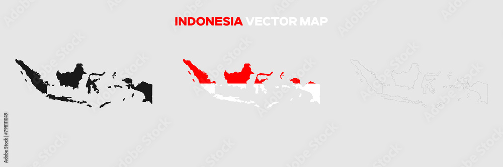 Indonesia Map Vector Pack. Map with Flag. Gray Map Silhouette. Gray ...
