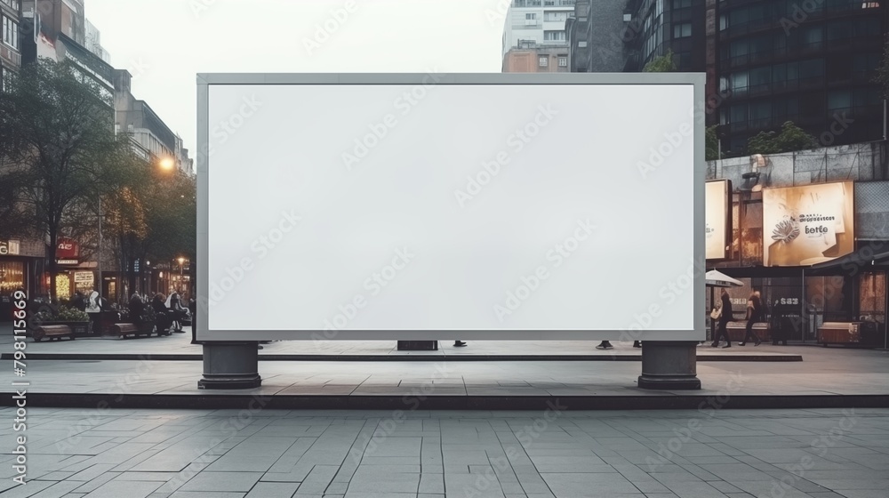 Blank white horizontal billboard in the street. Mockup advertising ...