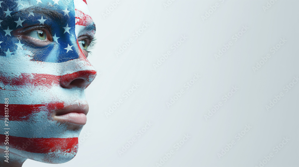 Profile of person with American flag painted on face, symbol of ...