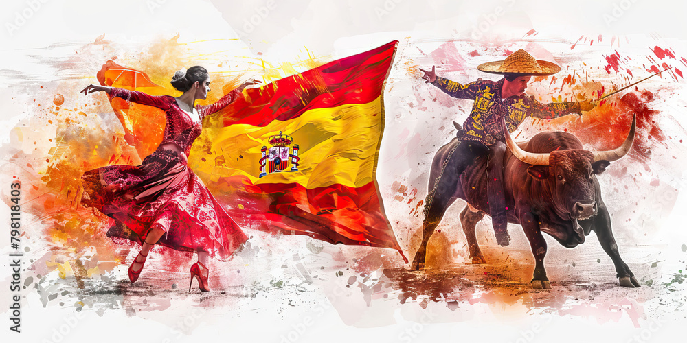 Spanish Flag with a Flamenco Dancer and a Bullfighter - Visualize the ...
