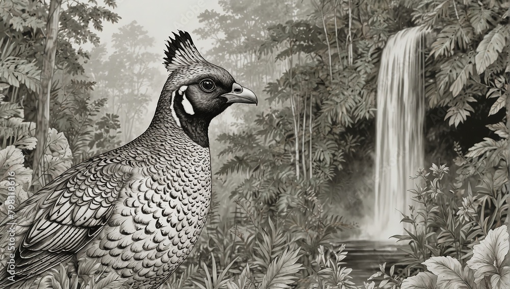 francolin "Pheasant Bird in Tropical Forest: Outline Sketch for Adult ...